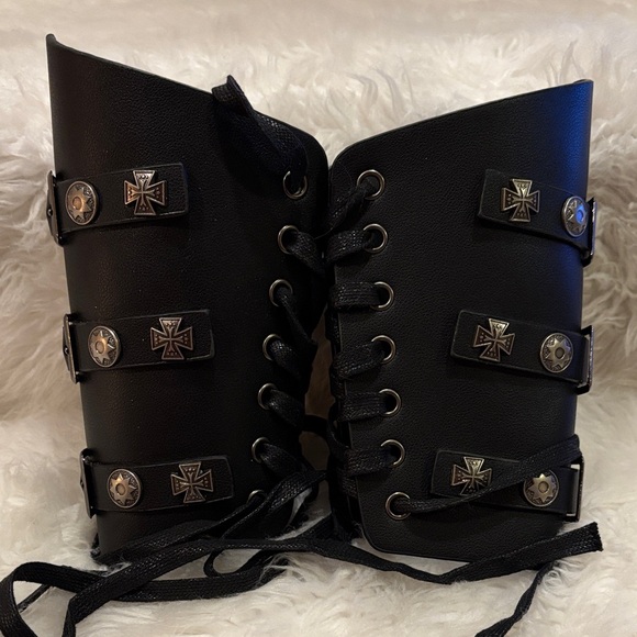 Accessories | Biker Laceup Arm Cuffs With Iron Cross Details | Poshmark
